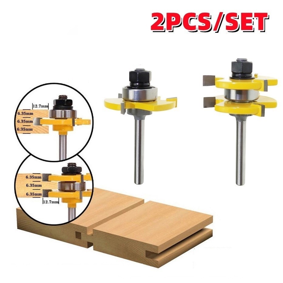 Tongue & Groove Router Bit Set 3 Teeth T-shape Wood Milling Cutter ...