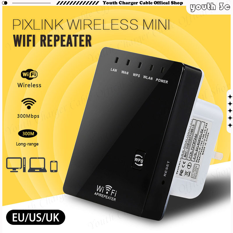 PIXLINK MiNi wireless WiFi repeater 300Mbps WiFi network signal amplifier 2 LAN ports WiFi ...