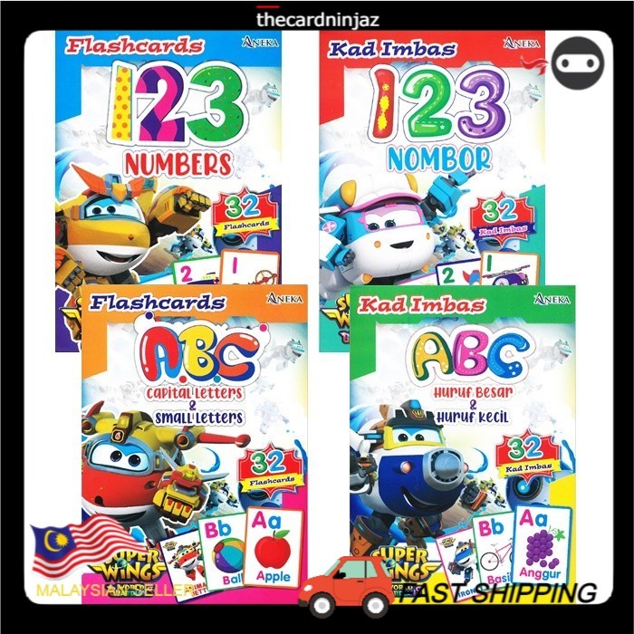 TCNGV Explore & Learn:Numbers & ABC - 32 Super Wings Flash Cards Kad ...