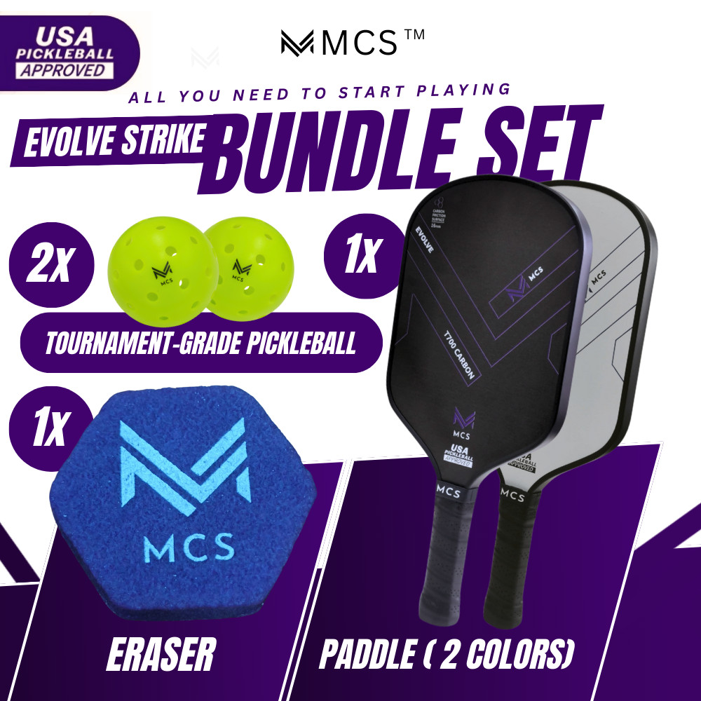 【MCS PICKLEBALL】Set Raket Pickleball | Raket Sukan EVOLVE T700 Carbon Fiber Bundle Paddle Spin ...