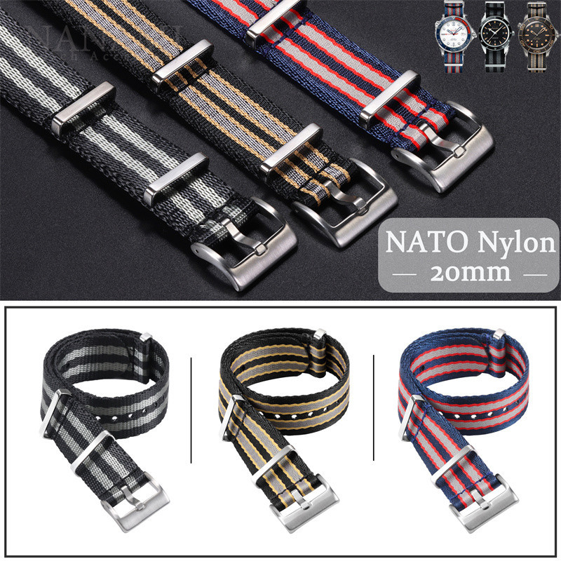 NWA 20mm NATO Nylon Watch Strap Classic Canvas Striped Military Loop ...