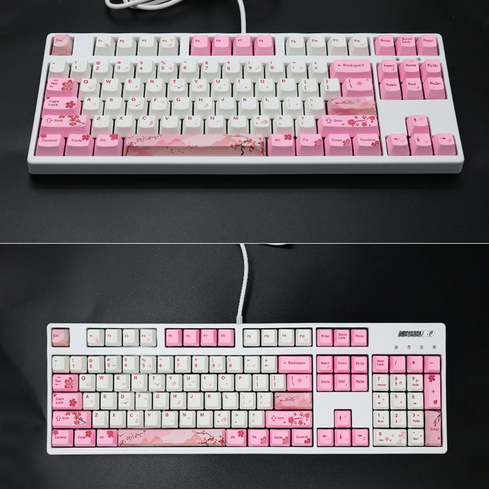 Mechanical Keyboard Keycap Sakura Pink PBT 104 Key 5 Sides Dye ...