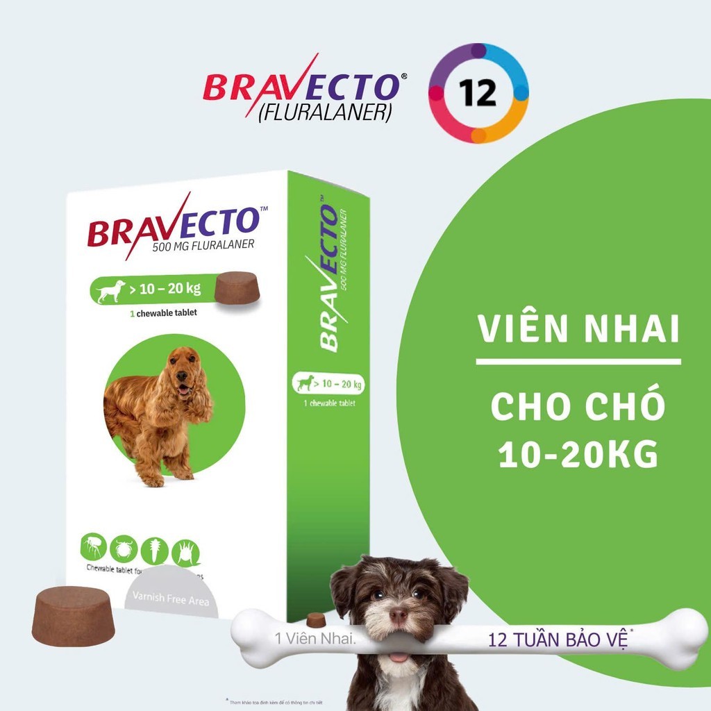 Bravecto Box of 1 beef-flavored chewable tablet for dogs 10-20kg to kill ticks, lice, fleas ...