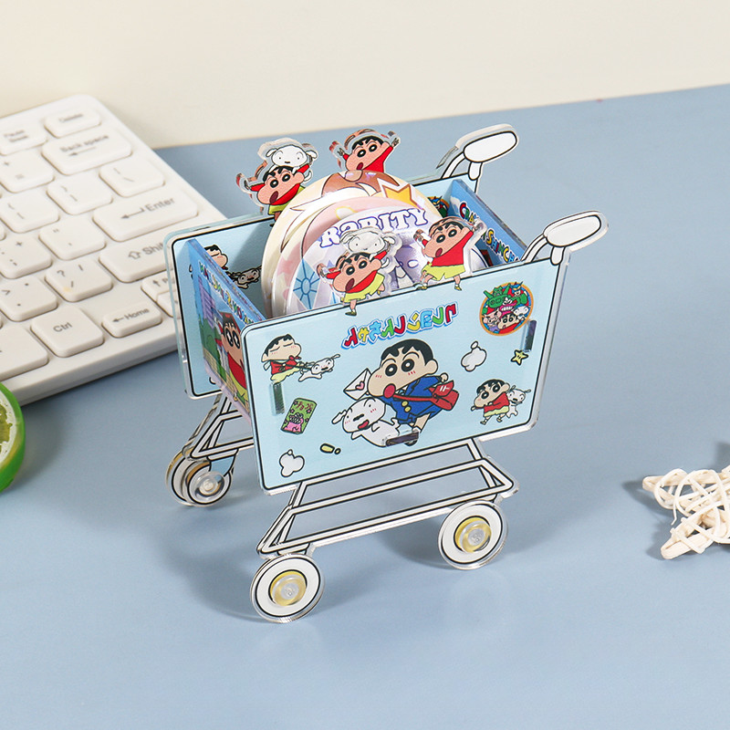 Cartoon Crayon Shin-Chan Storage Box Acrylic Wheel Rolling Shopping ...