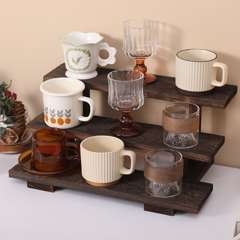Solid Wood Chinese Style Teacup Rack Shelf Desktop Ladder Display Rack ...