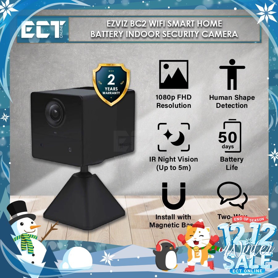 Ezviz BC2 WiFi Smart Home Battery Indoor Security Camera with IR Night ...