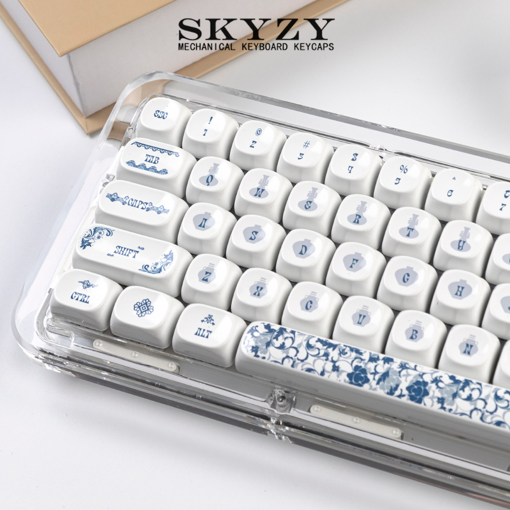 Blue and White Porcelain Keycaps MOA Profile Ceramic Bright Surface PBT ...