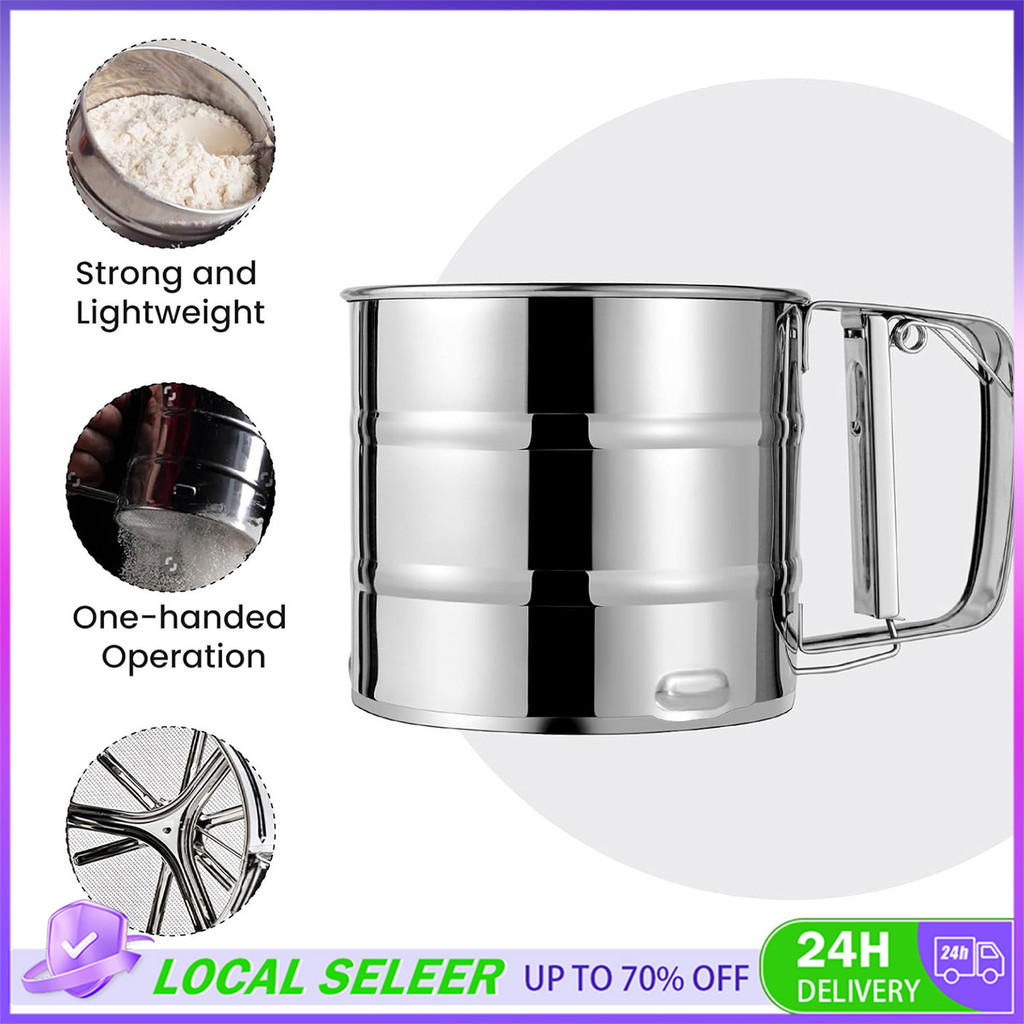 Flour Sieve Cup Pastry Baking Tools Stainless Steel Icing Sugar Shaker ...