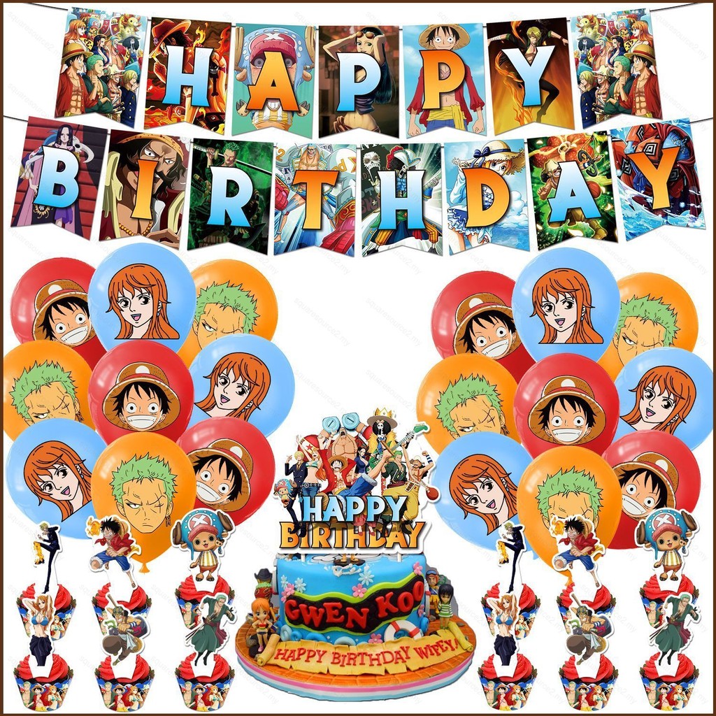 SQ2 ONE PIECE Theme kids birthday party decorations banner cake topper ...