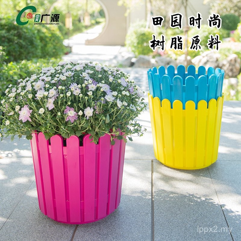 Pasu Bunga Resin Tiruan Pagar Grid Kayu Tebal Berwarna-warni Kreatif ...