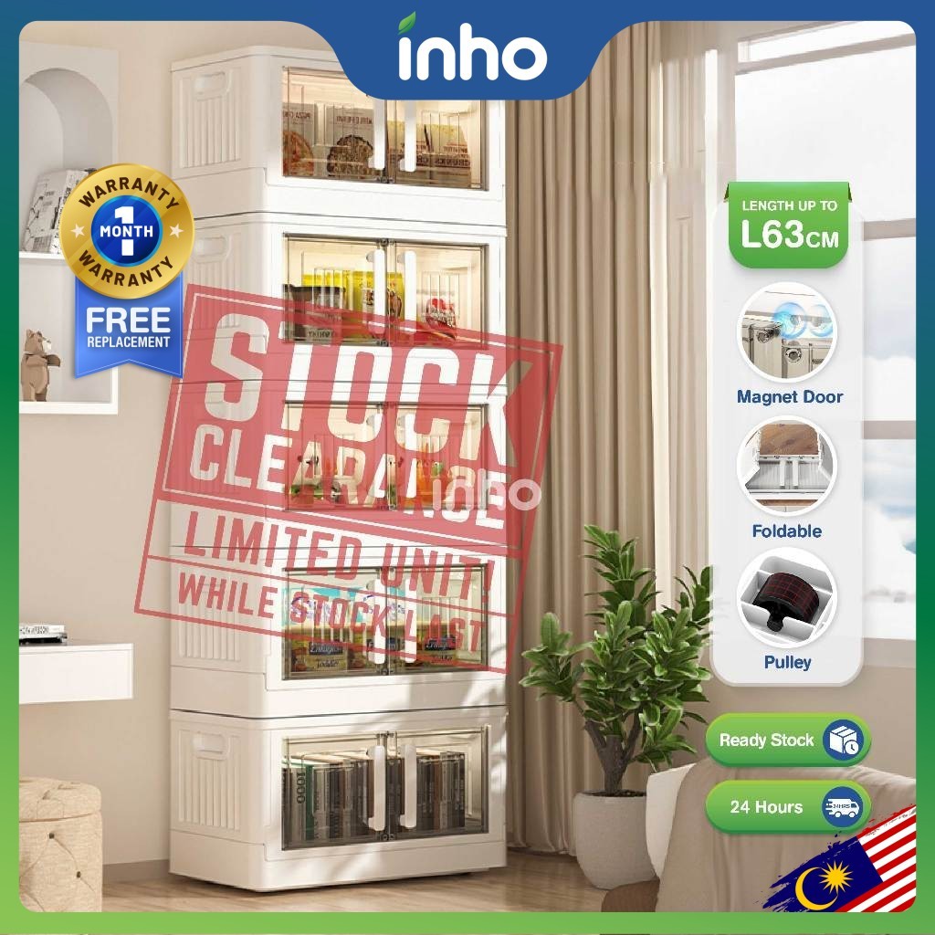 INHO L52/63cm (1-5 Layers) Versatile 2-Sided Opening Storage Cabinet Foldable Stackable Storage ...