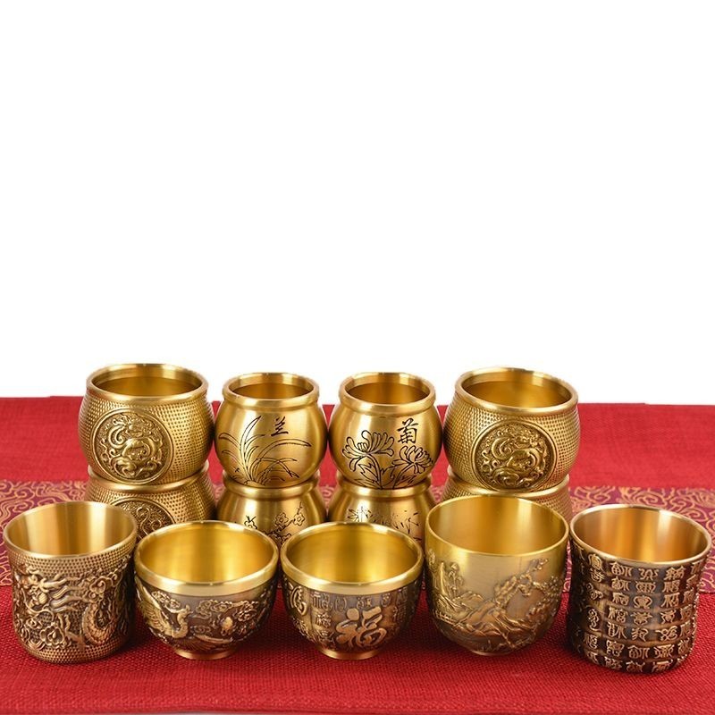 【Ready stock】All-brass wine cup dragon and phoenix brass Pfaff全黄铜酒杯龙凤黄铜 ...
