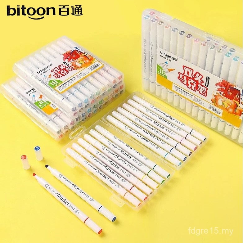 Set Pen Marker Dwi Tip Baitong untuk Pelajar Sekolah Rendah, 24 Warna ...