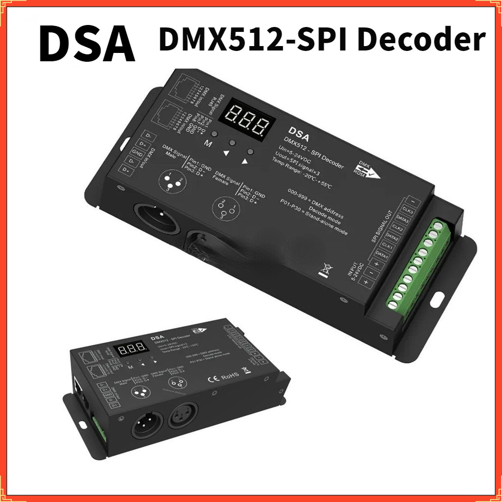 DSA DMX512 To SPI Decoder (with RF) LED Pixel Dimmer Munber Display DC5V-24V For WS2811 WS2812 ...