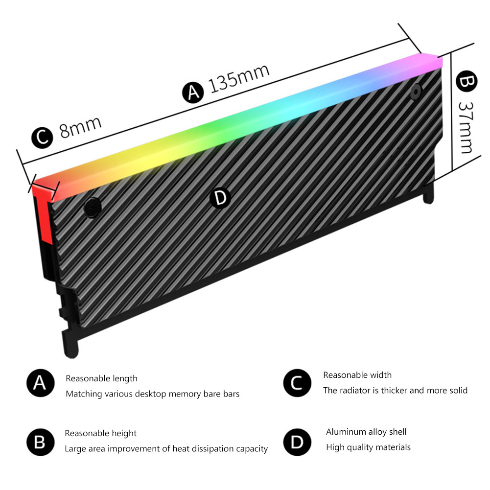 5V 3PIN ARGB RAM Heatsink Radiator Cooler DDR Heatsink for DDR2 DDR3 ...