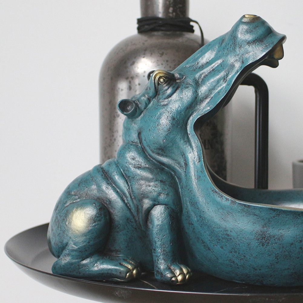 Resin Hippo Statue Nordic Animal Dog Storage Tray Statue Coin Bank ...