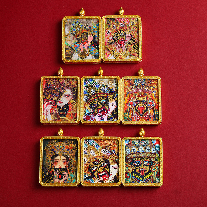 Hand-painted Gold Tibetan Style Thangka Quake Box Zakiram Past Present ...