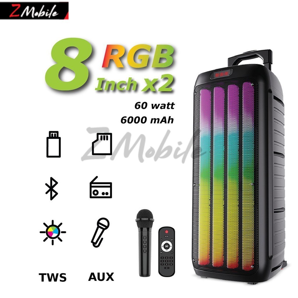 SING-E ZQS-8232 8 inchx2 60W High Power Full RGB Light Super Bass Bluetooth Wireless Speaker ...