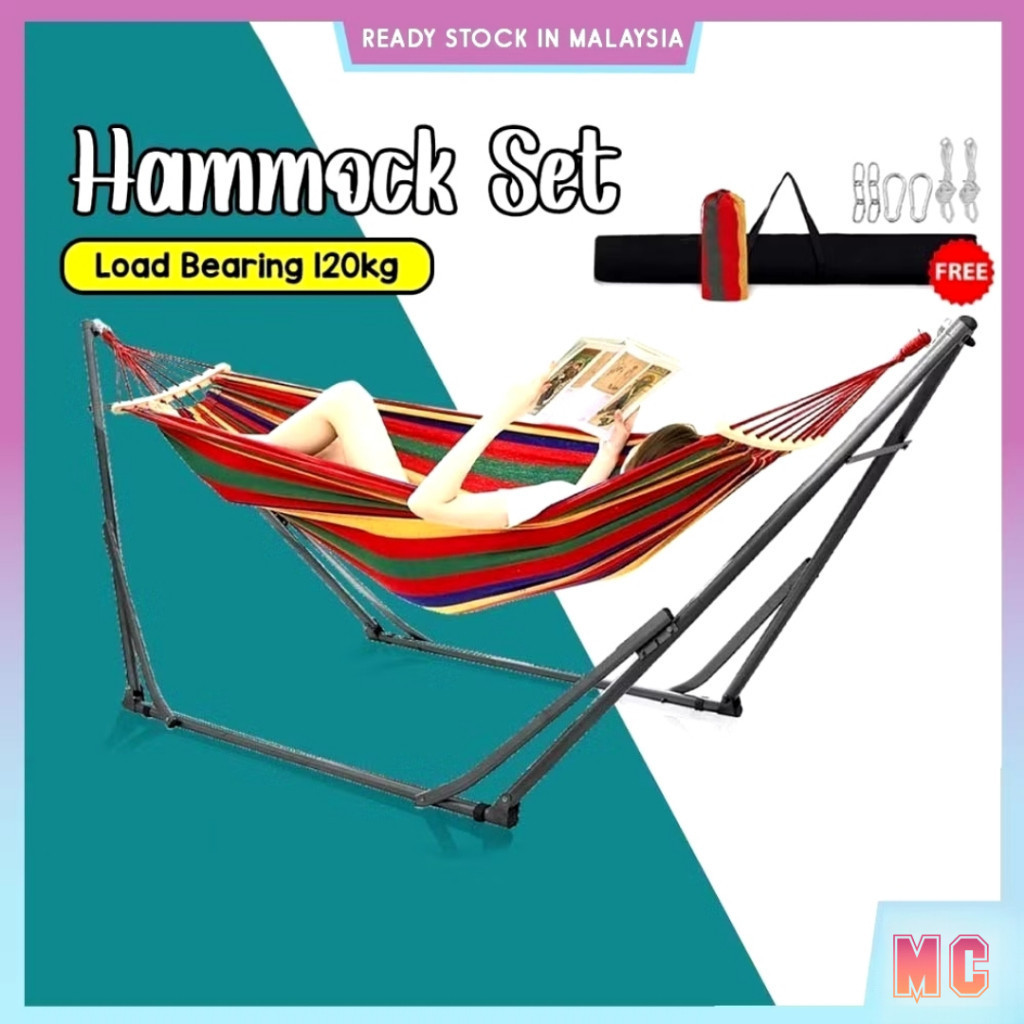 Buaian gantung Hammock outdoor set with stand portable camping hiking ...