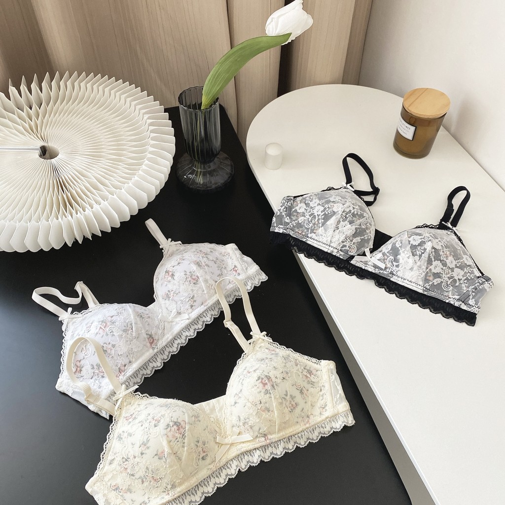 Girls Floral Underwear Thin Small Breasts Push-Up French Triangle Cup ...