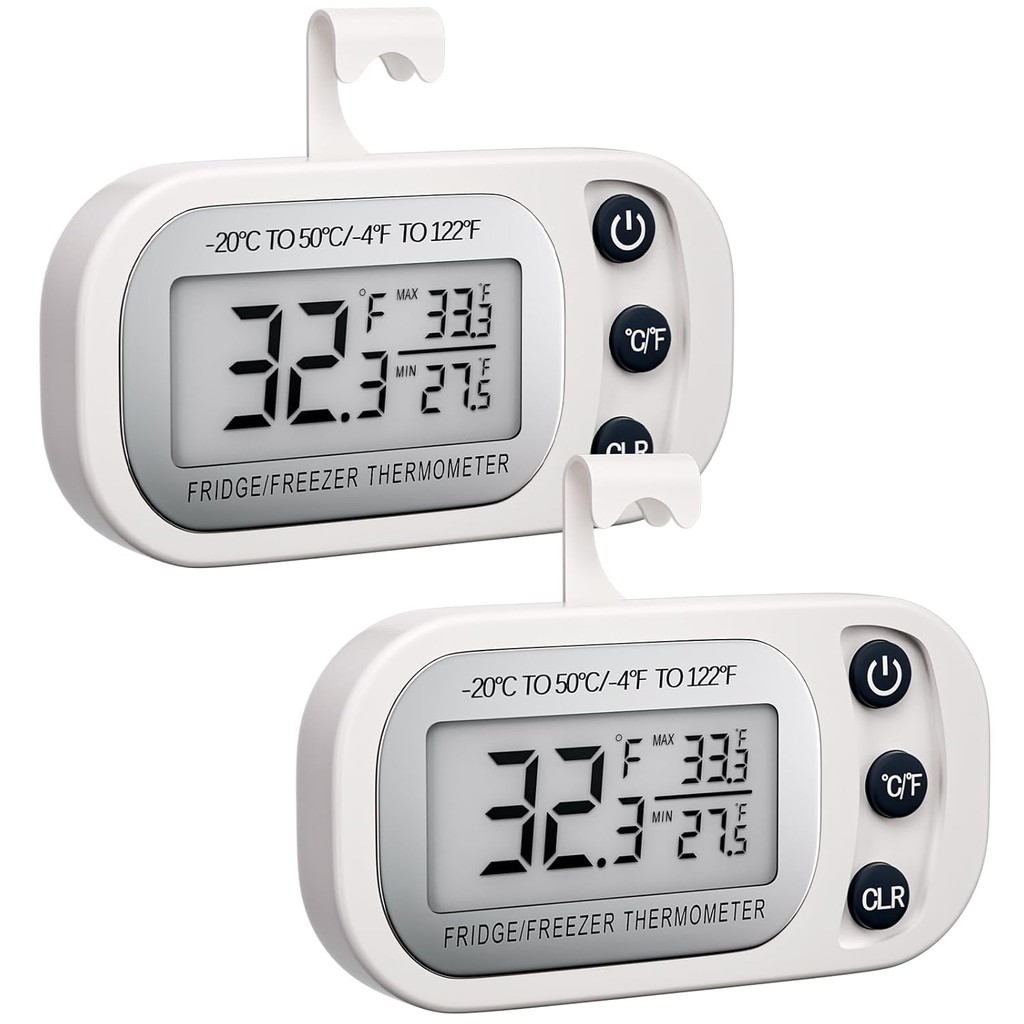 Digital Frigerator Thermometer 2 Pack, Waterproof Fridge and Freezer ...