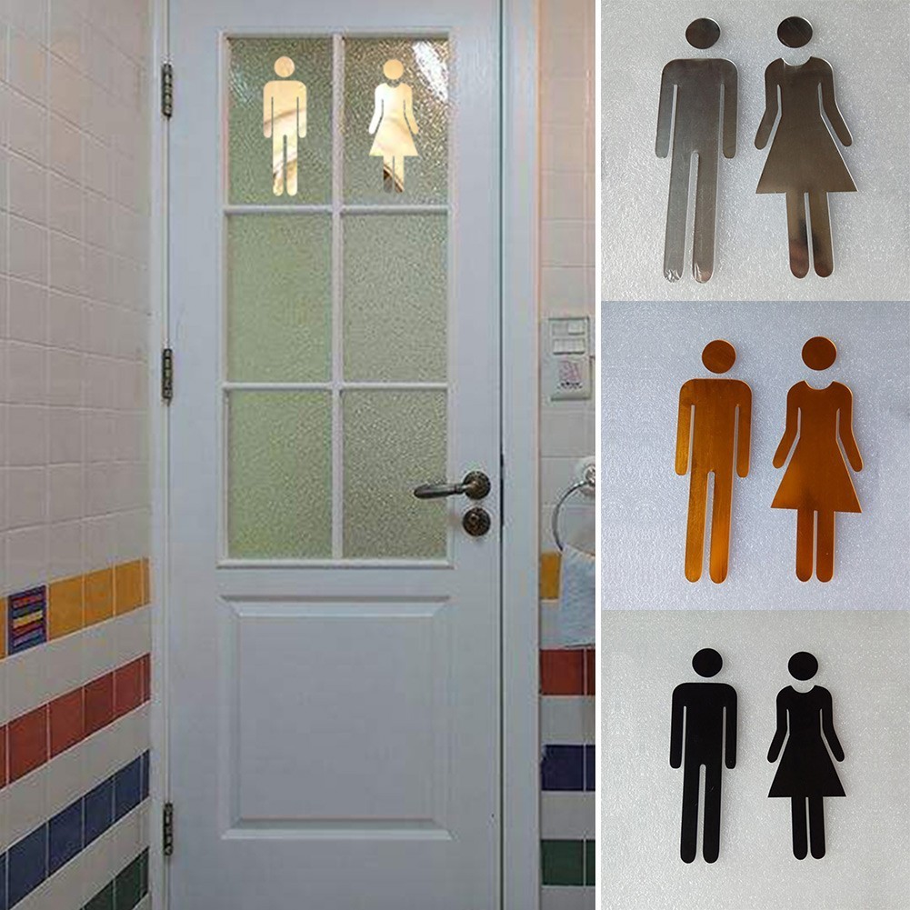 [LM]1 Pair Self-adhesive Acrylic Men&Woman WC Door Sign Washroom ...