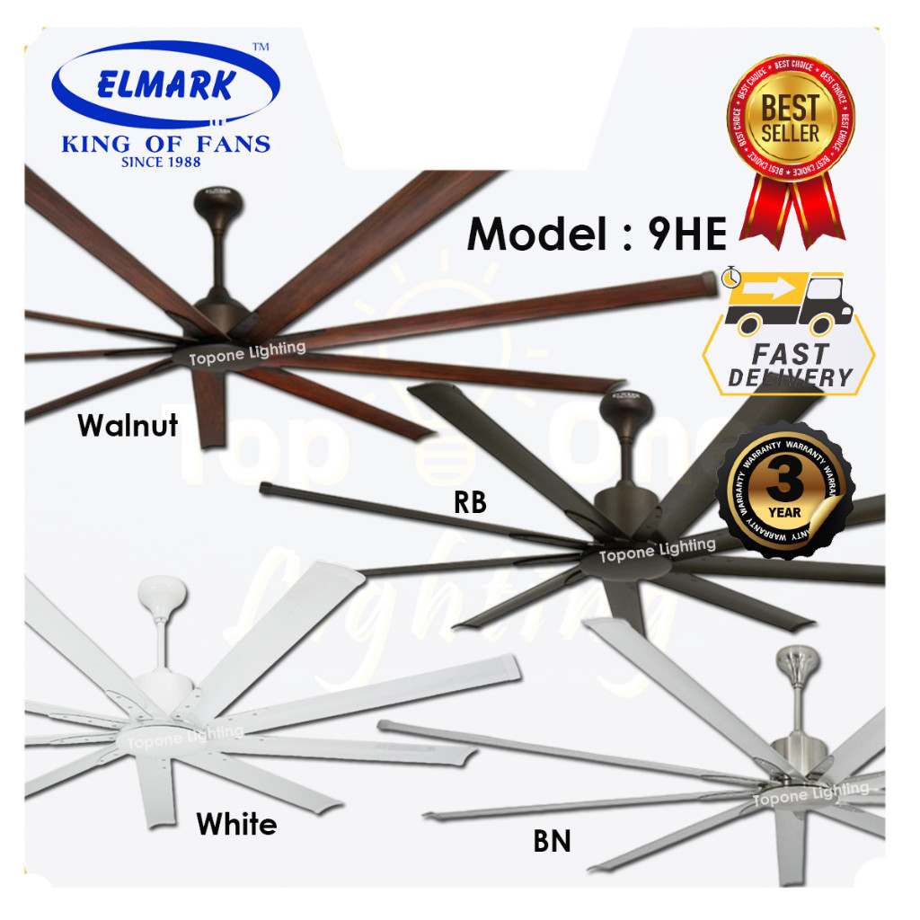 ELMARK 9HE 52" / 60" / 72" / 88" / 96" DC CEILING FAN 9 BLADES REMOTE ...