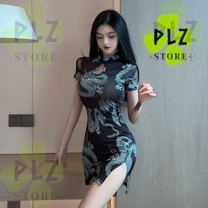 旗袍 New Style Fat mm 150kg Large Size Chinese Dragon Print Sexy Slit ...