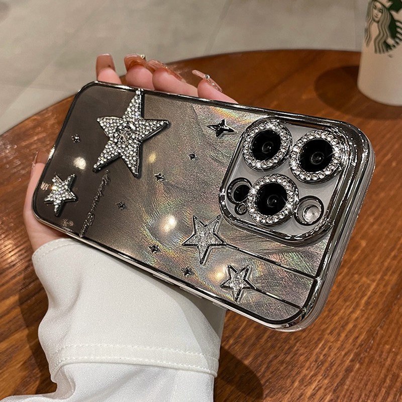 Gradient Star Sparkling Diamond Phone Case for iPhone 16 11 12 13 14 15 ...