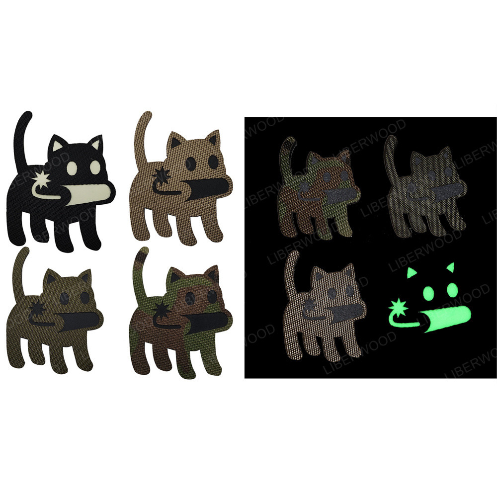 Funny Camo Cat Bite Bomb Reflective Patch Glow In The Dark Tactical ...