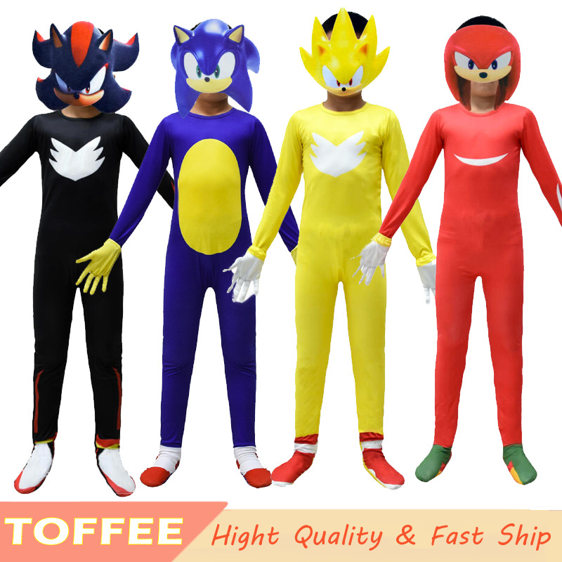 Super Sonic The Hedgehog Long Sleeve Red Black Yellow Blue Jumpsuit For ...