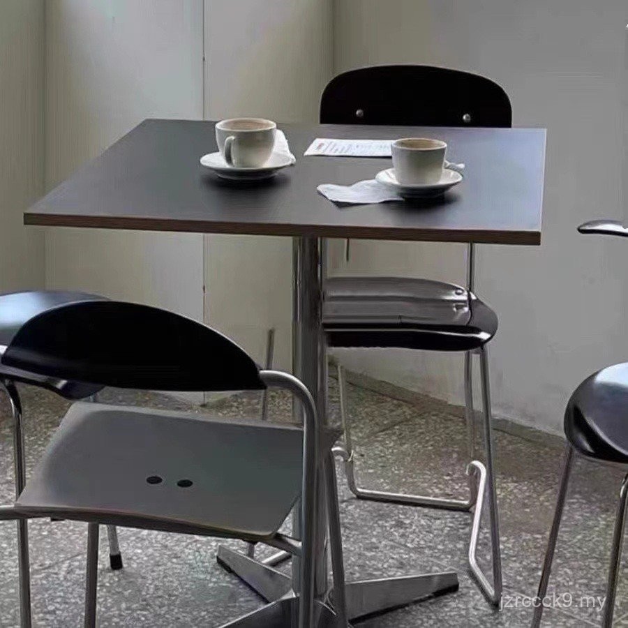 Pereka Nordic meja persegi hitam kayu pepejal kuno Bauhaus minuman ...