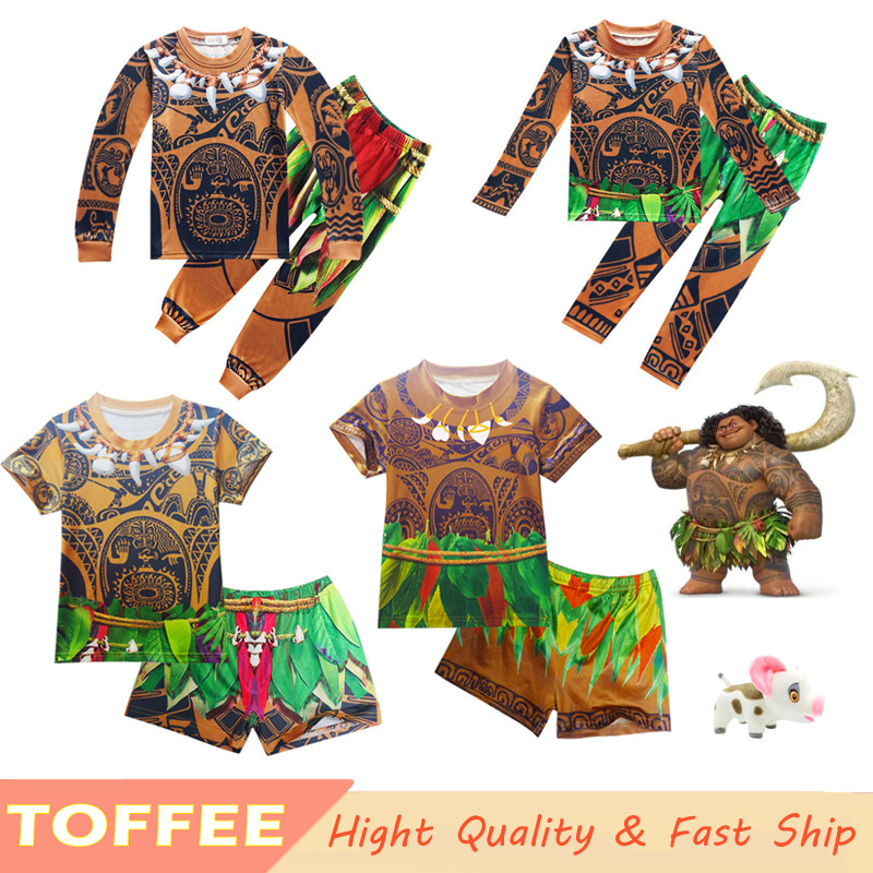 Moana Movie Maui Cosplay Costume Brown T Shirt Pants Halloween Swimming ...