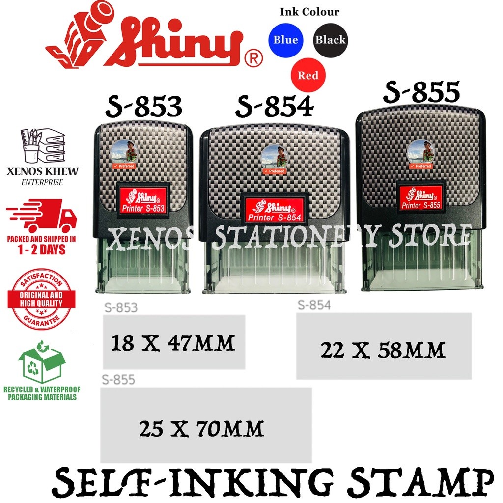 SHINY SELF-INKING RUBBER STAMP AND REFILL INK PAD S851 S852 S853 S854 S855 PREINK CHOP PRINTER ...