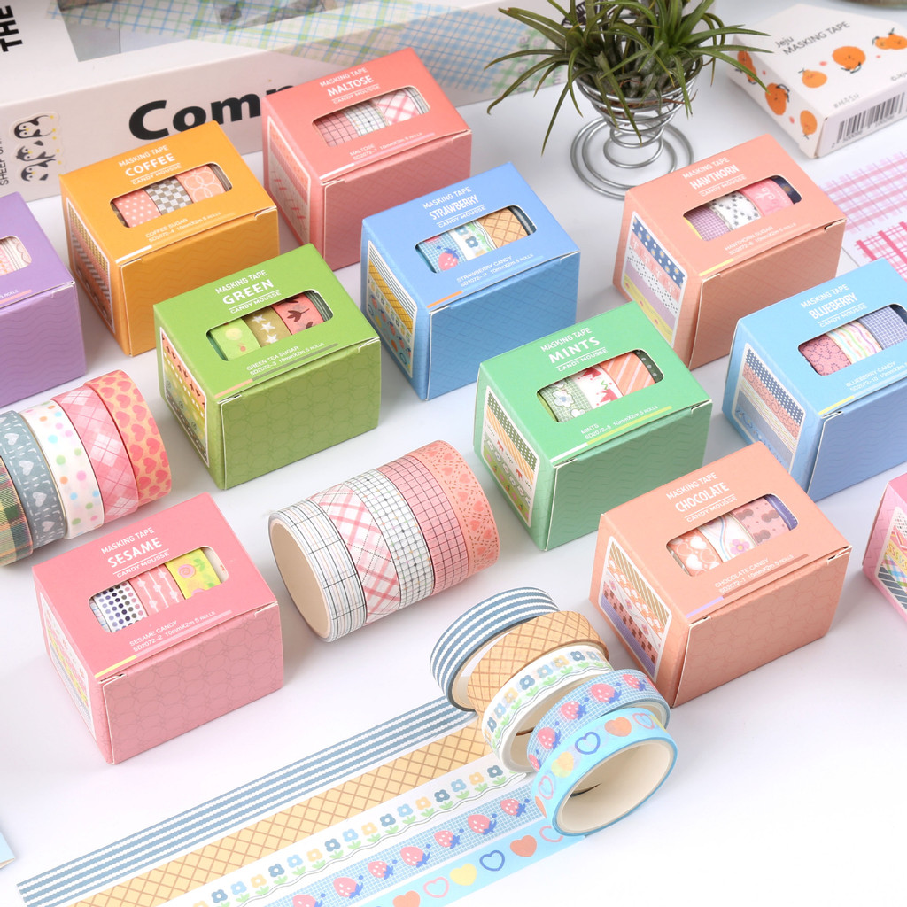 5-roll Ledger and Paper Tape Grid Mousse Series Ledger Tape Cute Little ...