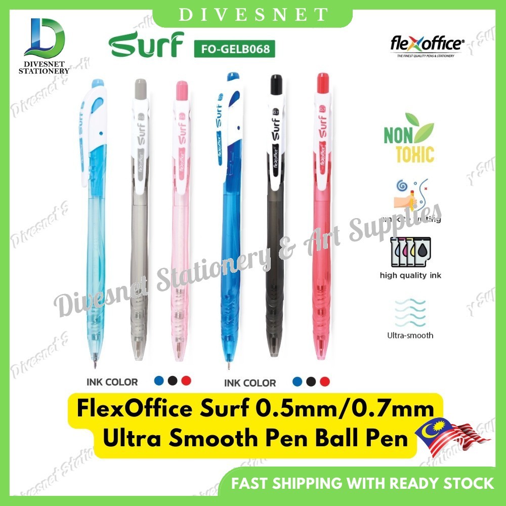 FlexOffice Surf 0.5/0.7mm Ultra Smooth Pen Ball Pen Red/Blue/Black ...