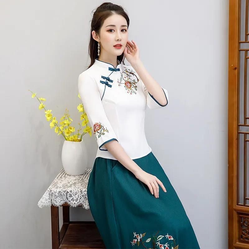 2025 New Summer Embroidered Cheongsam Two-Piece Set Hanfu Female ...