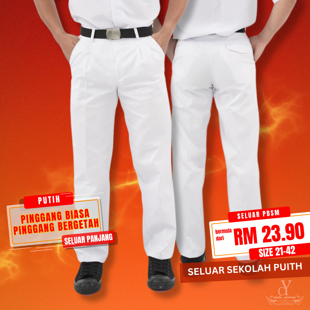 CY 8054W SELUAR PANJANG PUTIH SEKOLAH UNIFORM/ SELUAR PBSM/ SCHOOL LONG ...