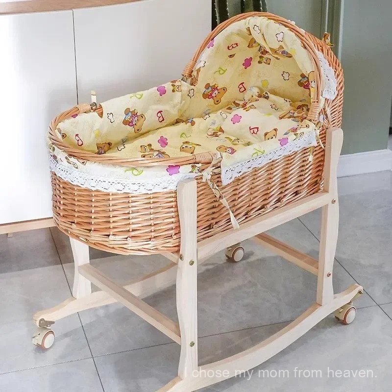 New Upgrade Wooden Portable Baby Cradle Bed with Roller Baby Rocker 360 ...