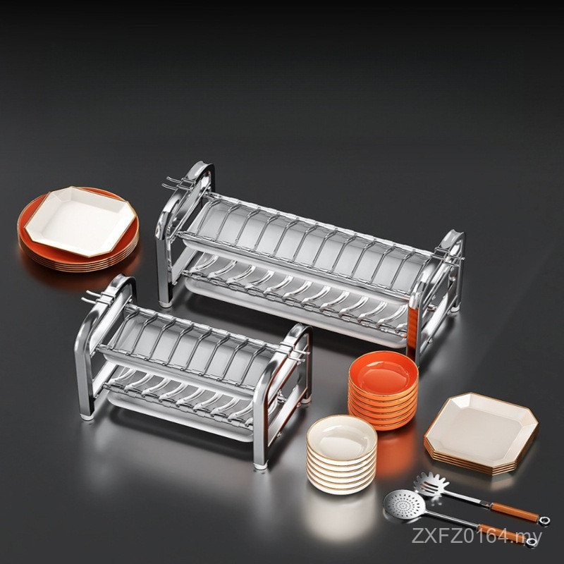 Double Drain Rack Kitchen Stainless Steel Dishes Adjustable Tableware ...