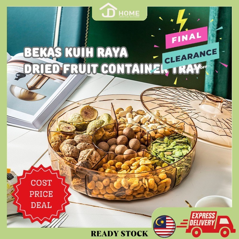 RAYA 2025 Bulat Bekas Kuih Raya / 6 in 1 Compartment Plate Dried Fruit ...