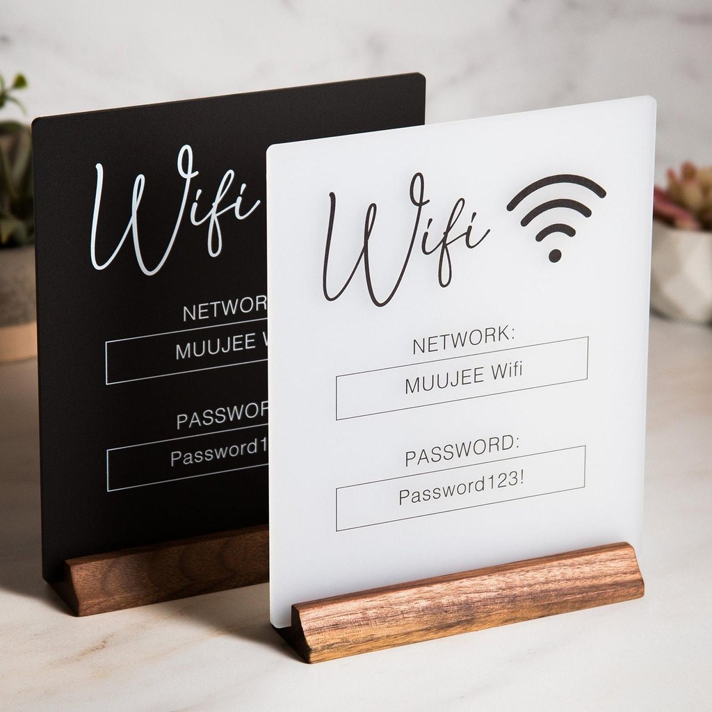 Acrylic WiFi Board with Wooden Base Freestanding WiFi Password Sign for ...