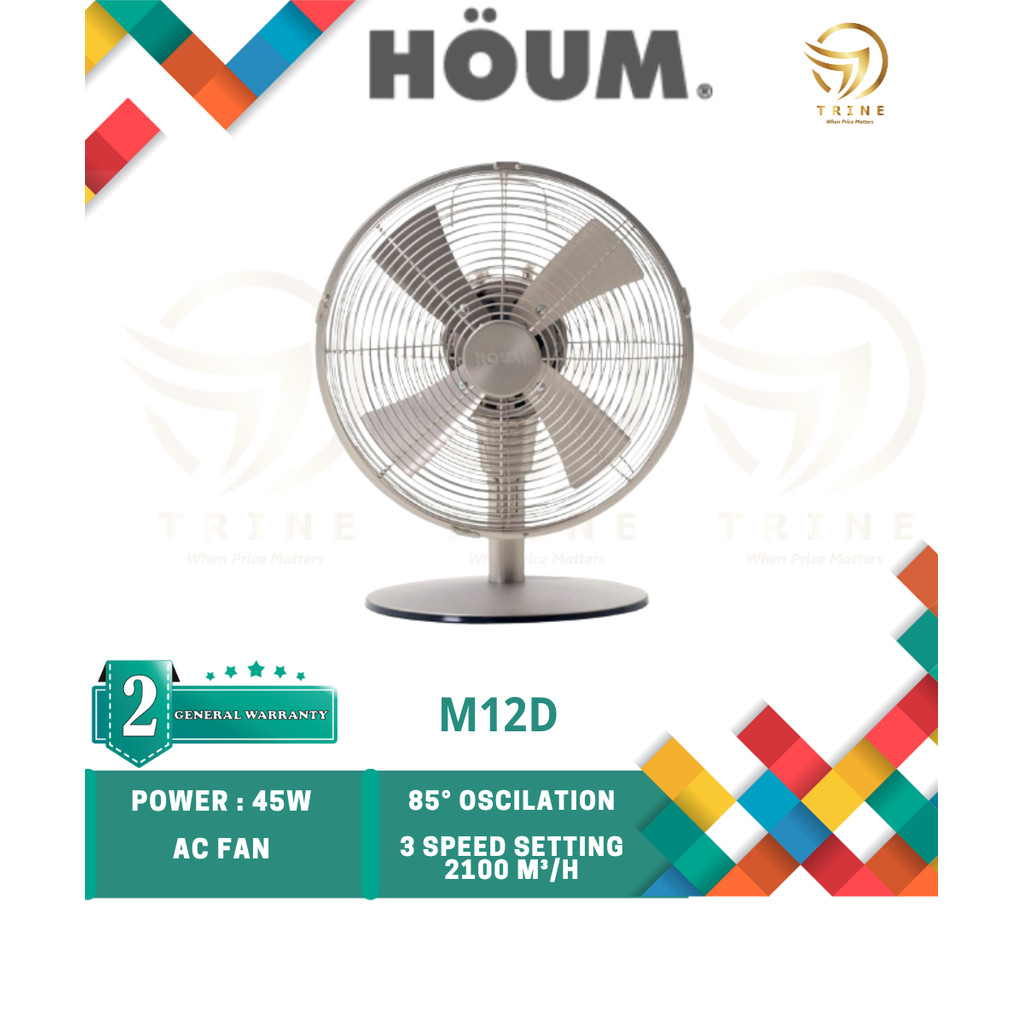 HOUM 12" M SERIES M12D DESK FAN / M12 STAND FAN / 3 SPEEDS METAL BLADES ...