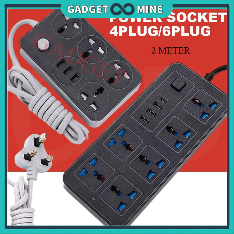 Soket elektrik 6 Sambungan Kuasa Dengan Port USB Pelindung Lonjakan ...