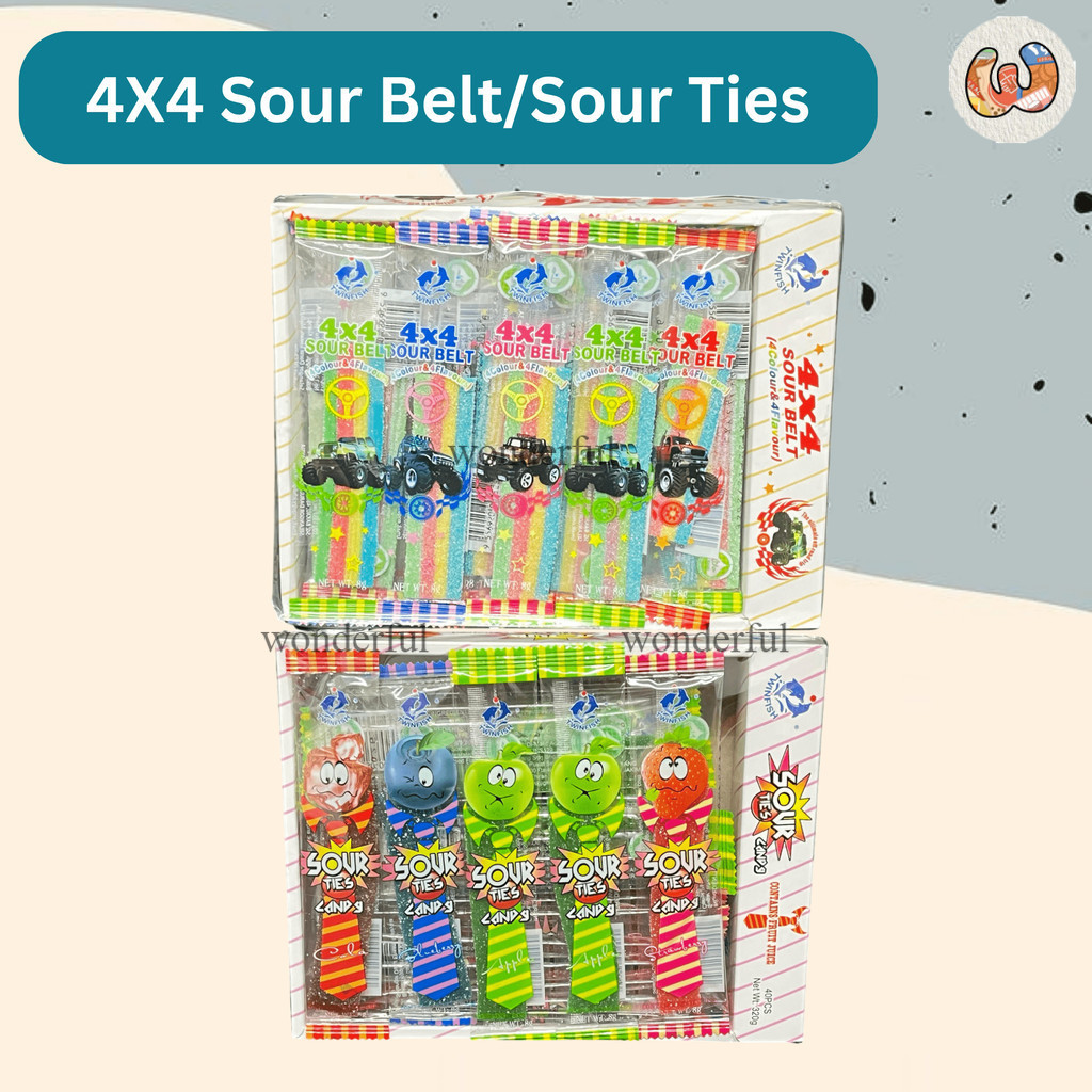 WF Sour Ties Candy / 4x4 Sour Belt 40s x 8g (320g) (4 colour & 4 ...