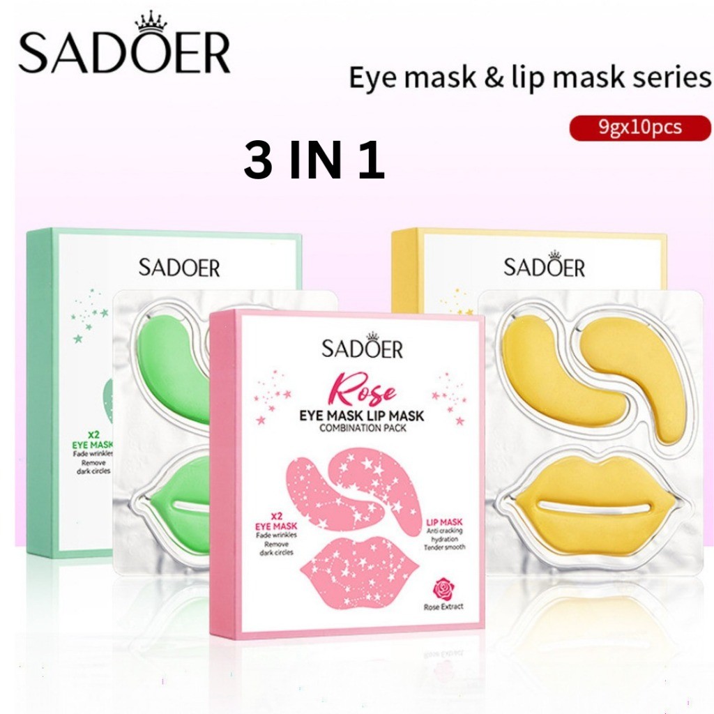 SADOER 3in1 Set Of Lip & Eye Mask 10pcs Pack With Aloe vera, Rose And ...