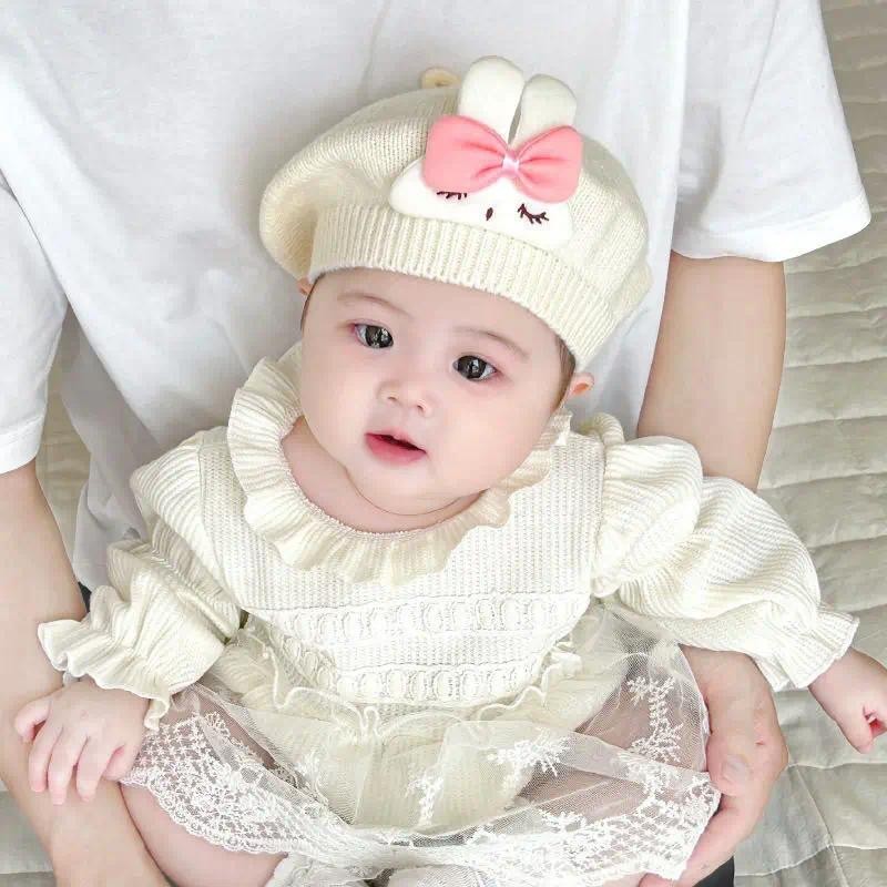 Cute Rabbit Baby Beret Hats Korean Princess Girl Knit Warm Berets for ...