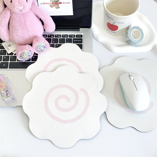Steve Aesthetic Leather + Rubber White Flower Shape Fish Cake Mouse Pad ...