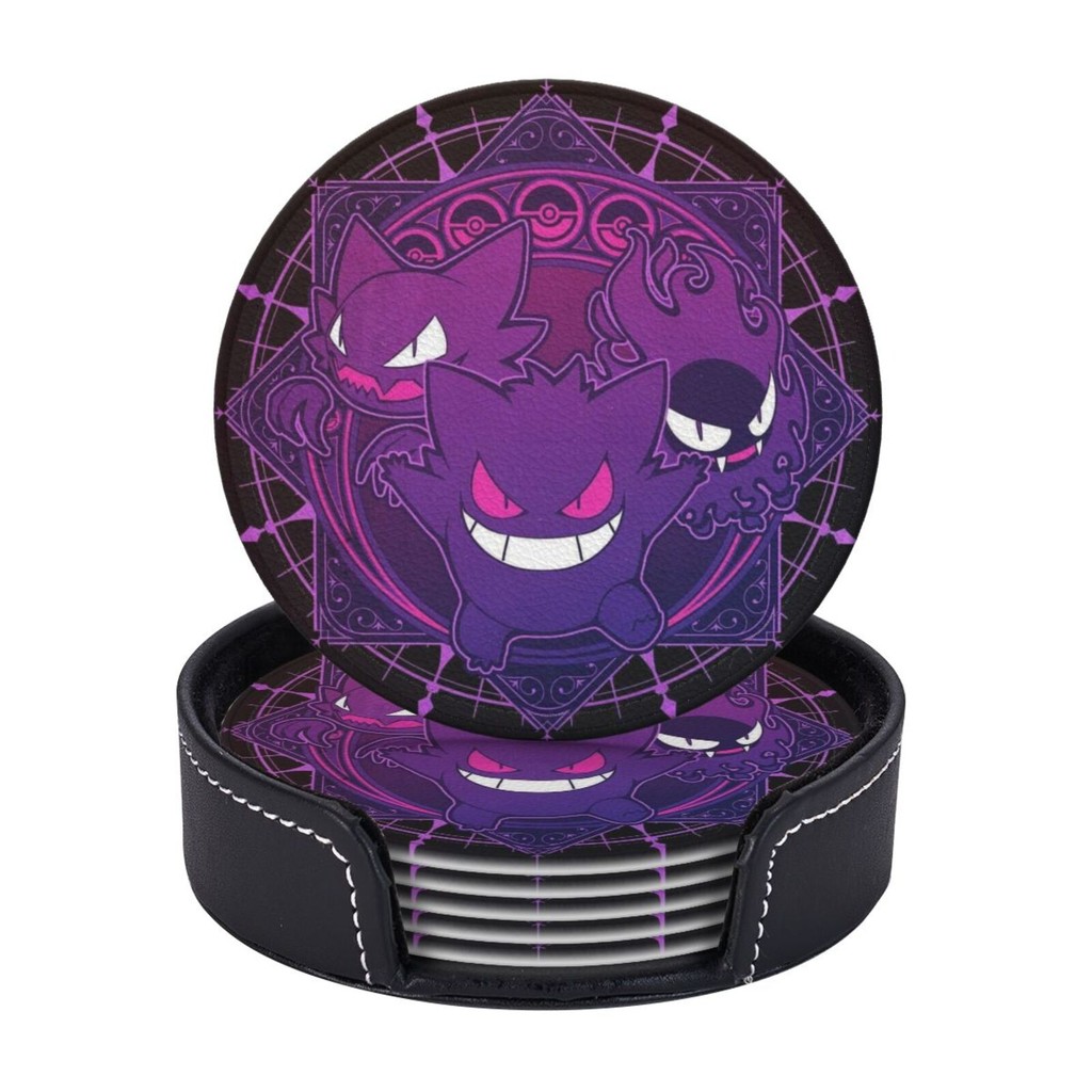 Gengar Pokemon Drink Coasters,PU Leather Bar Beer Beverage Coasters for ...