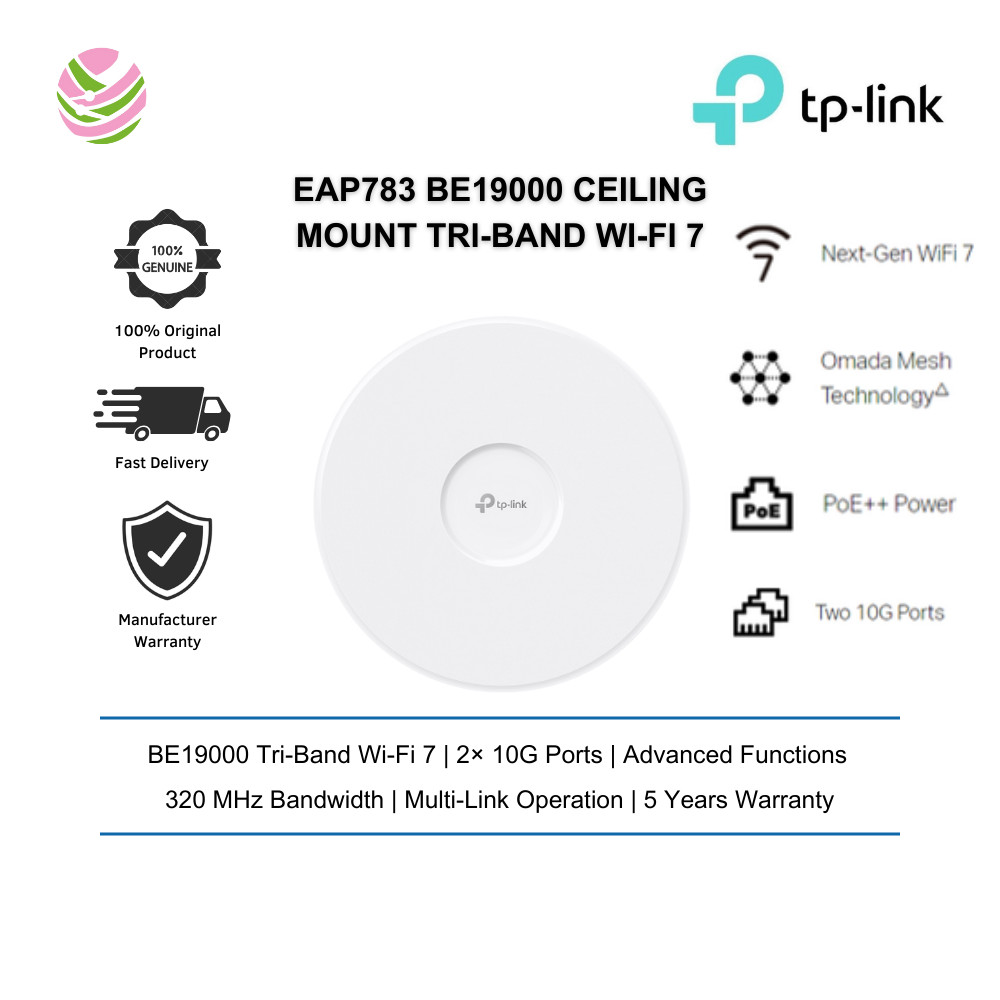 TP-Link EAP783 BE19000 Ceiling Mount Tri-Band Wi-Fi 7 Access Point with ...